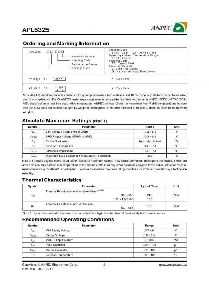 APL5325 datasheet page 2