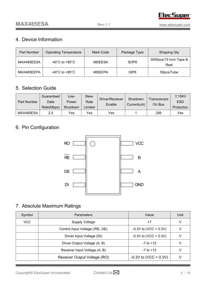 MAX485ESA datasheet page 2