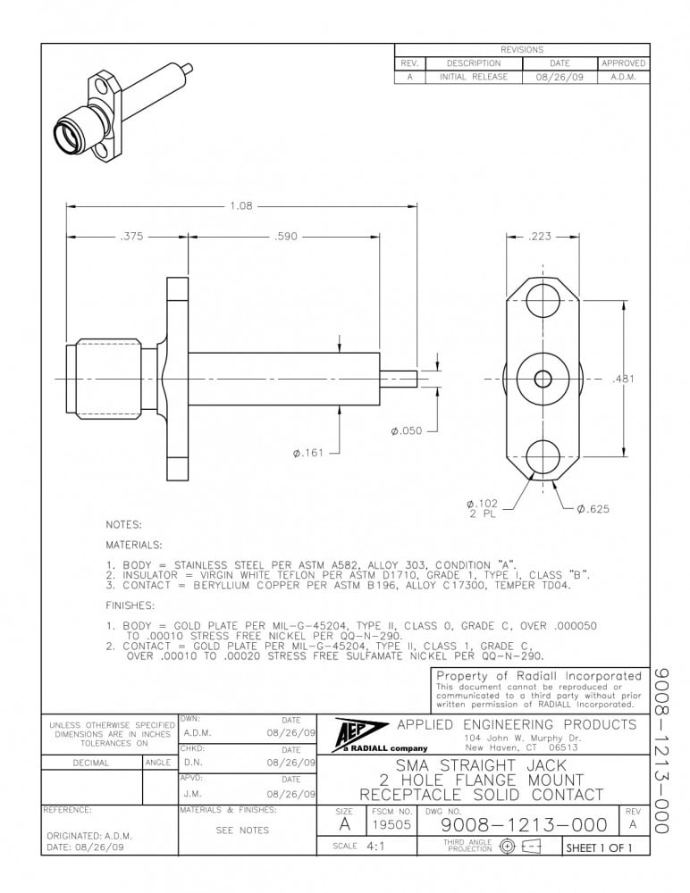 Radiall 9008-1213-000 drawing preview