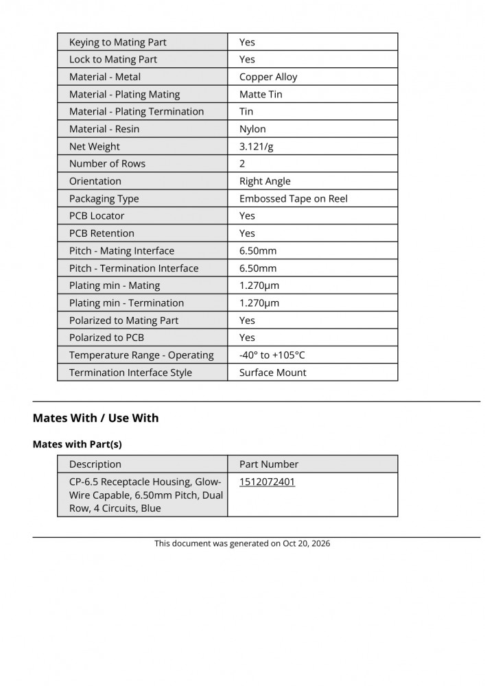 Technical document page 3 for MOLEX 2035552024