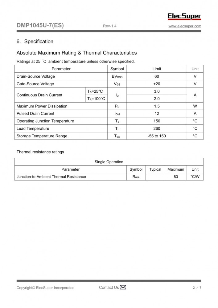 DMP1045U-7(ES) datasheet page 2