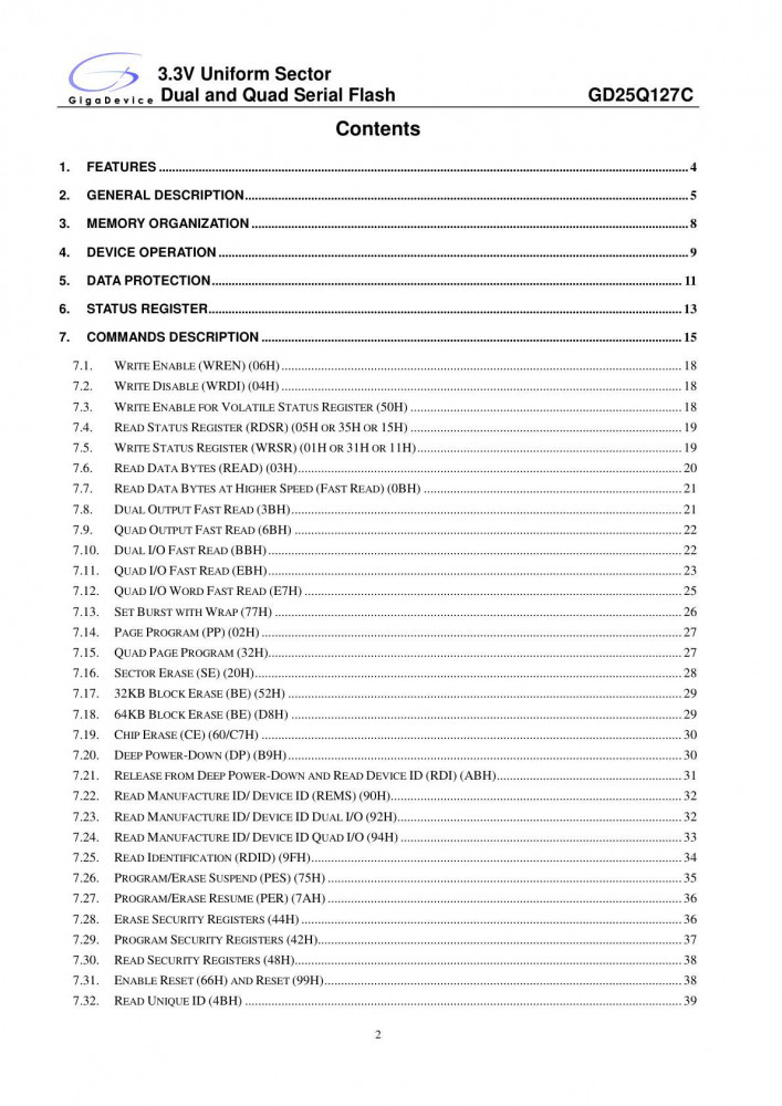 GD25Q127C datasheet page 2