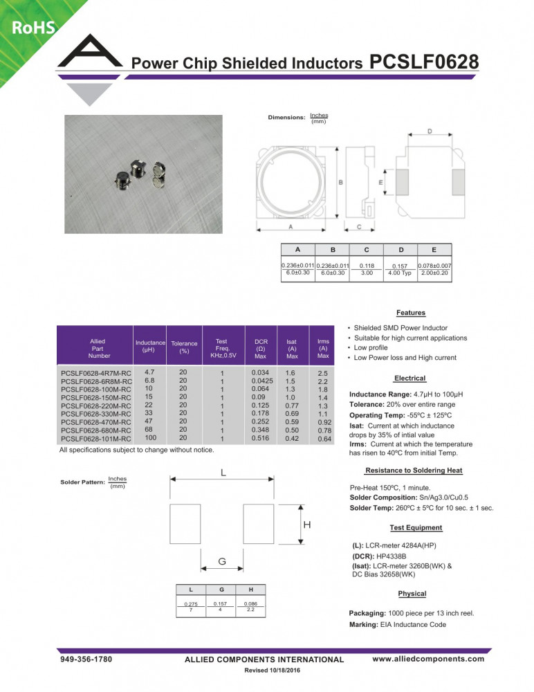 PCSLF0628 series product specification and dimensional drawing