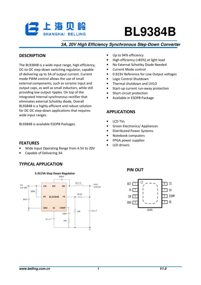 BL9384B datasheet page 1