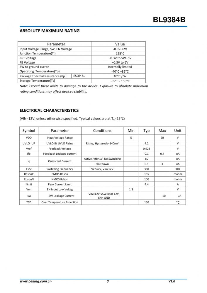 BL9384B datasheet page 3