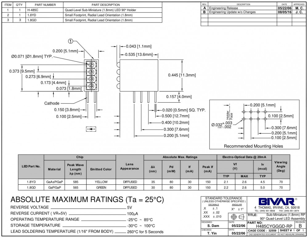 BIVAR H485CYGGGD-RP technical document page