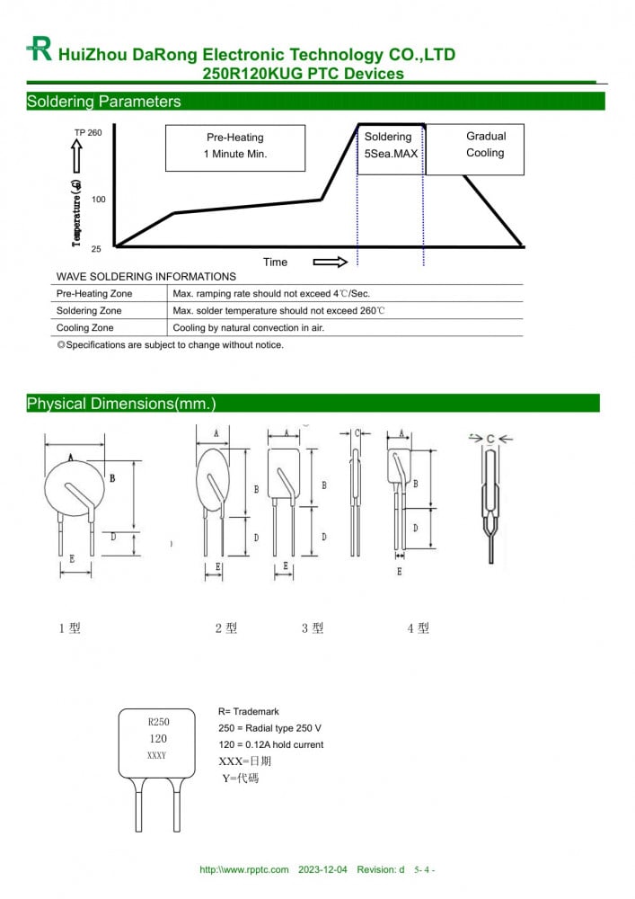 250R120KUG physical dimensions
