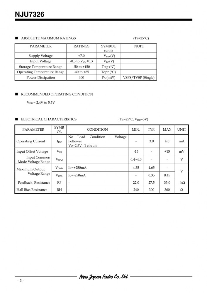 NJU7326 datasheet page 2