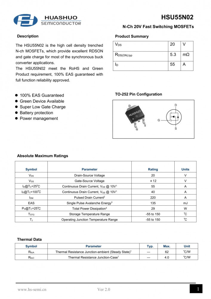 HSU55N02 datasheet page 1