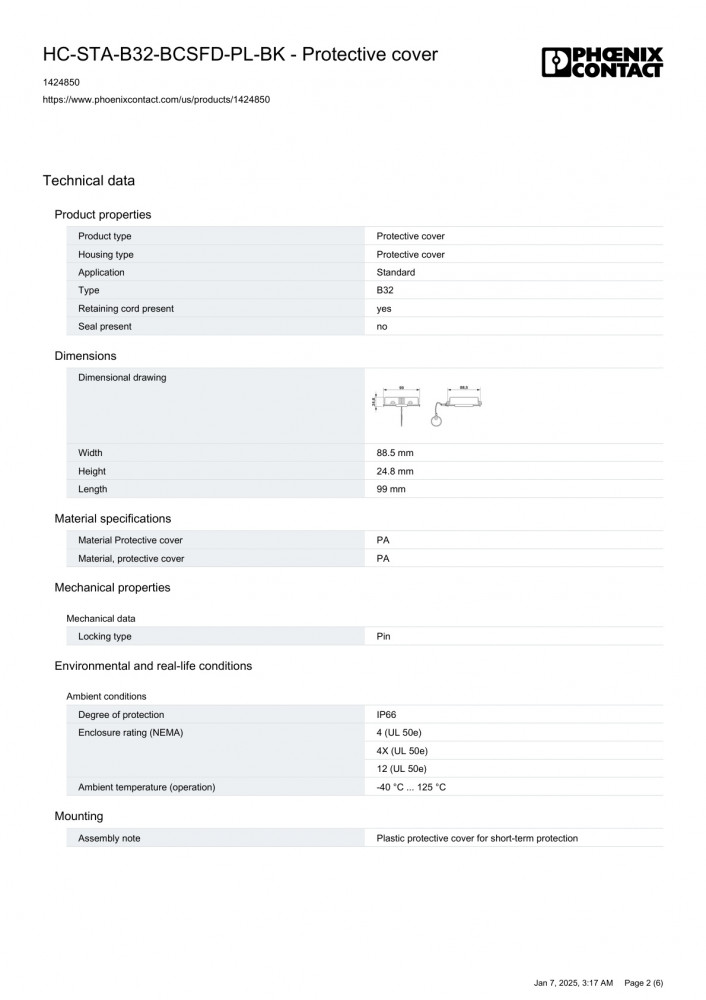 Phoenix Contact 1424850 technical document page 2