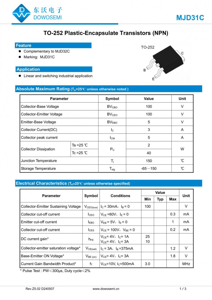 MJD31C datasheet page 1