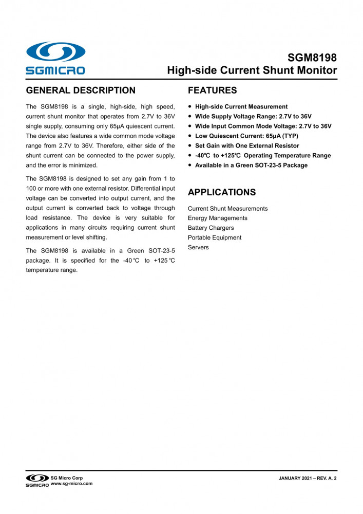 SGM8198 datasheet page 1