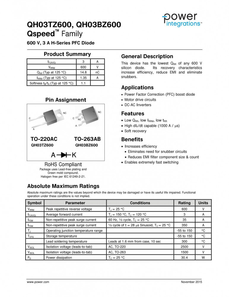 QH03TZ600 datasheet page 1