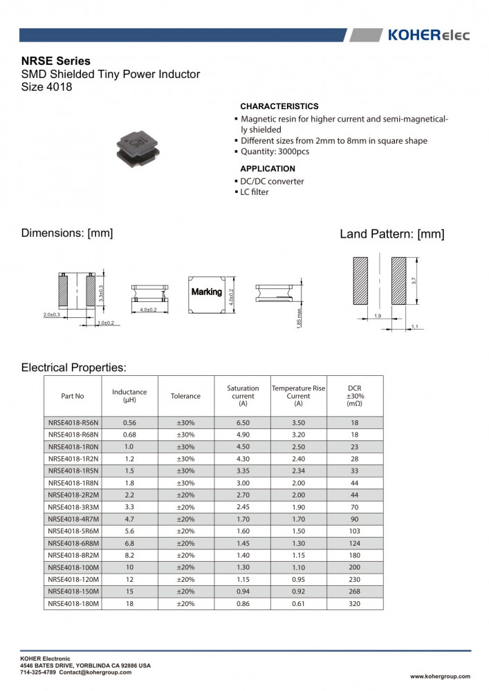 KOHERelec NRSE series technical document page 1