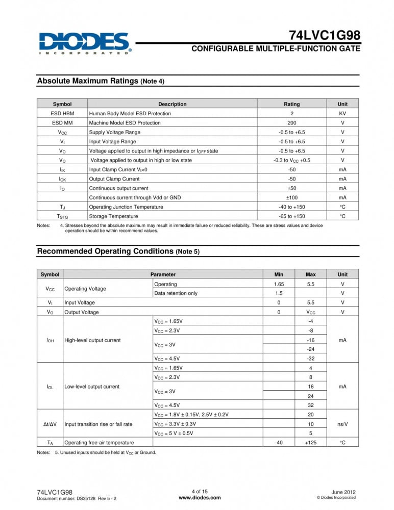 74LVC1G98FW4-7 datasheet page 4