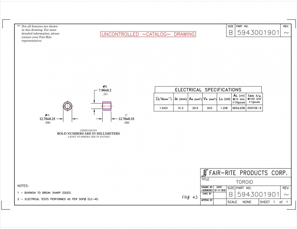 Fair-Rite 5943001901 technical drawing preview