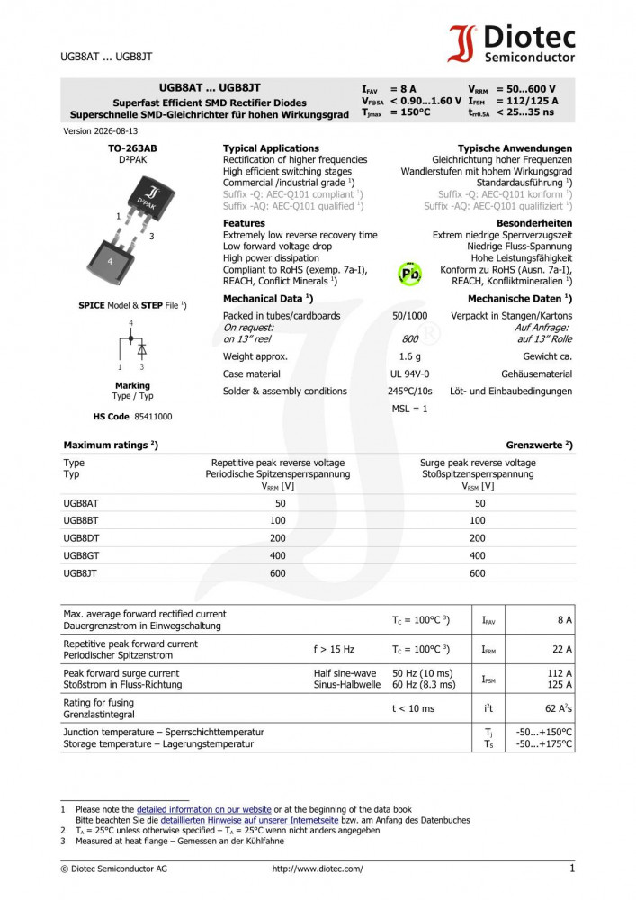 UGB8AT datasheet page 1