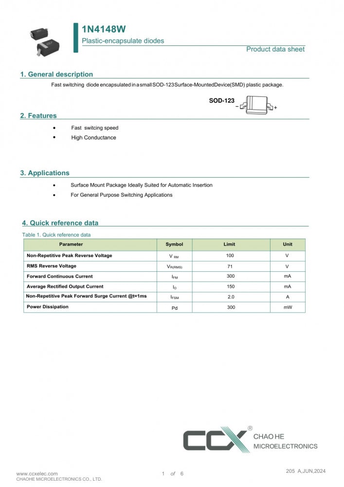 1N4148W datasheet page 1