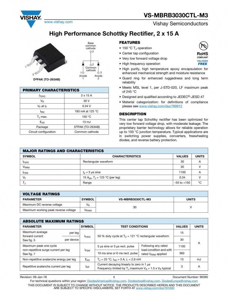 VS-MBRB3030CTL-M3 datasheet preview, page 1