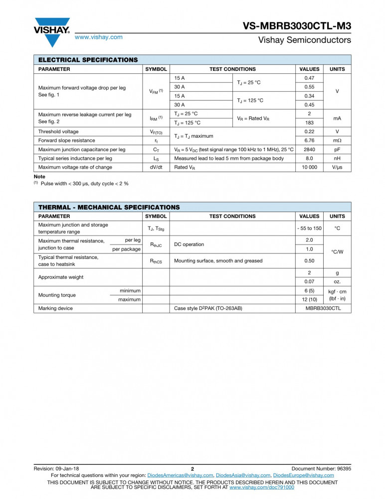 VS-MBRB3030CTL-M3 datasheet preview, page 2
