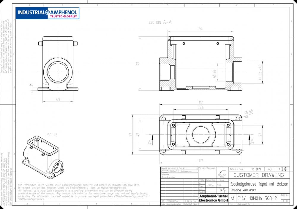 Amphenol C146 10N016 508 2 customer drawing