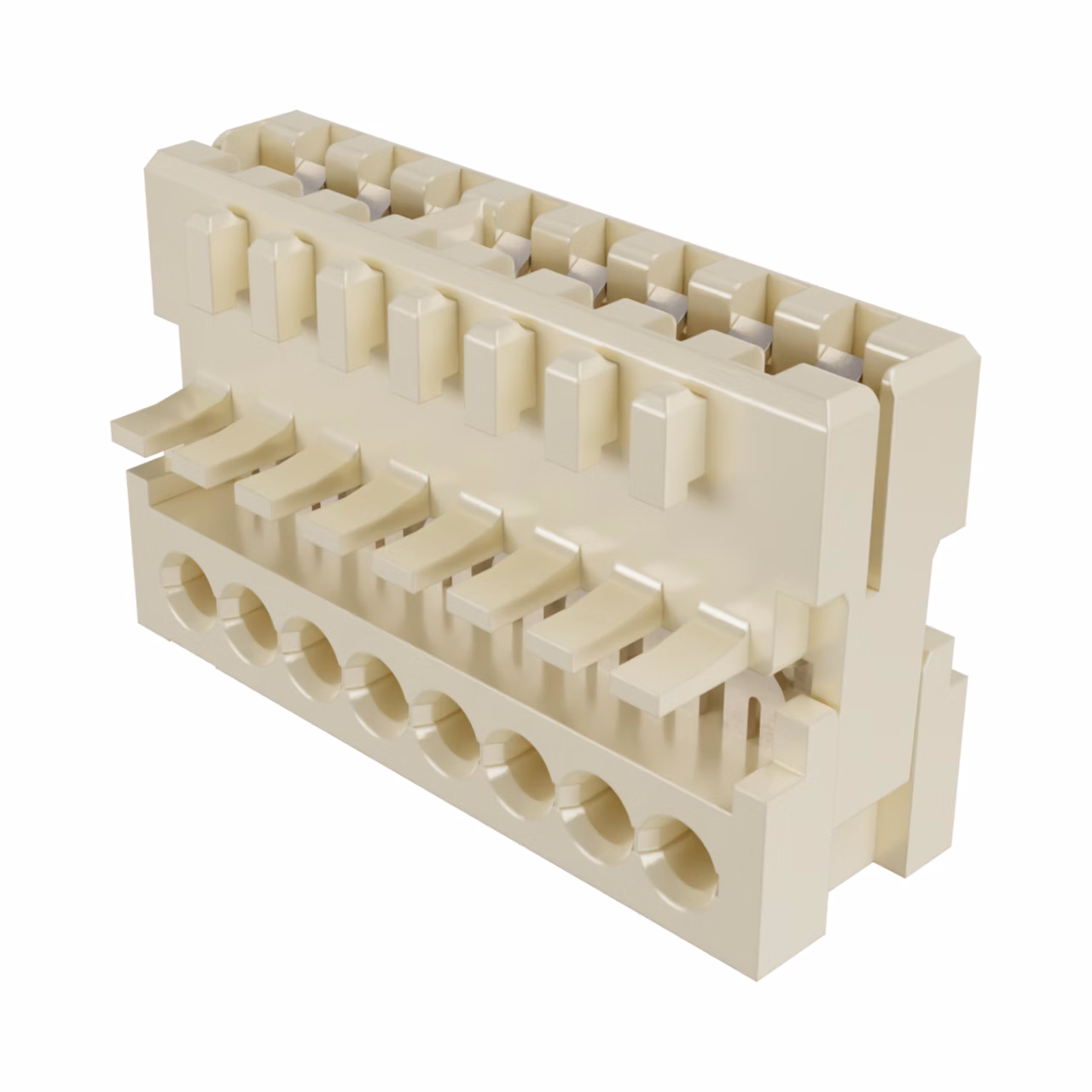 Appli-Mate RAST 2.5 Connector, 2.50mm Pitch, Female, 8 Circuits, Positions A and I Removed, Polarizing Rib Between 3/4, Locking Pips, Slotted Endwalls, Tin Plating for sale