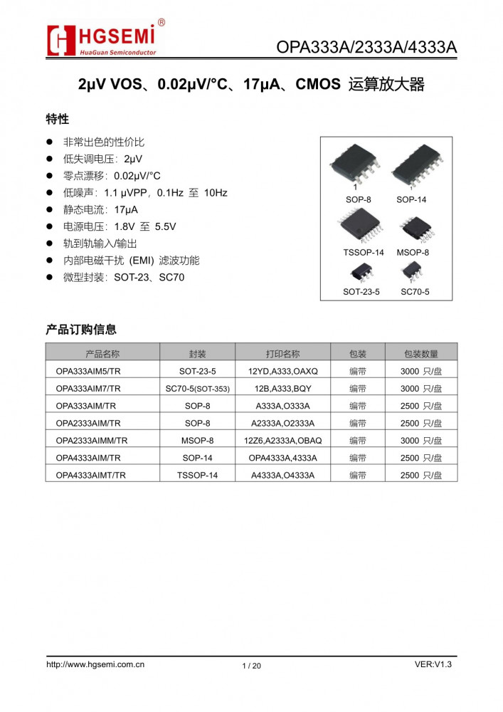 OPA333AIM5/TR datasheet page 1