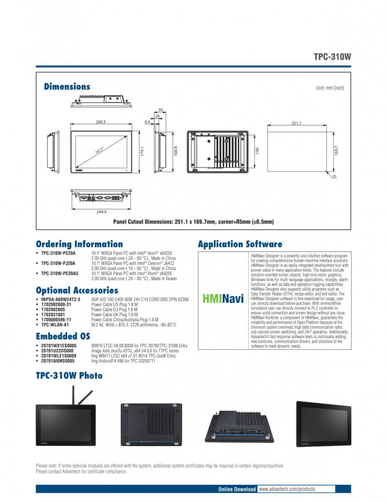 TPC-310W product document page 2