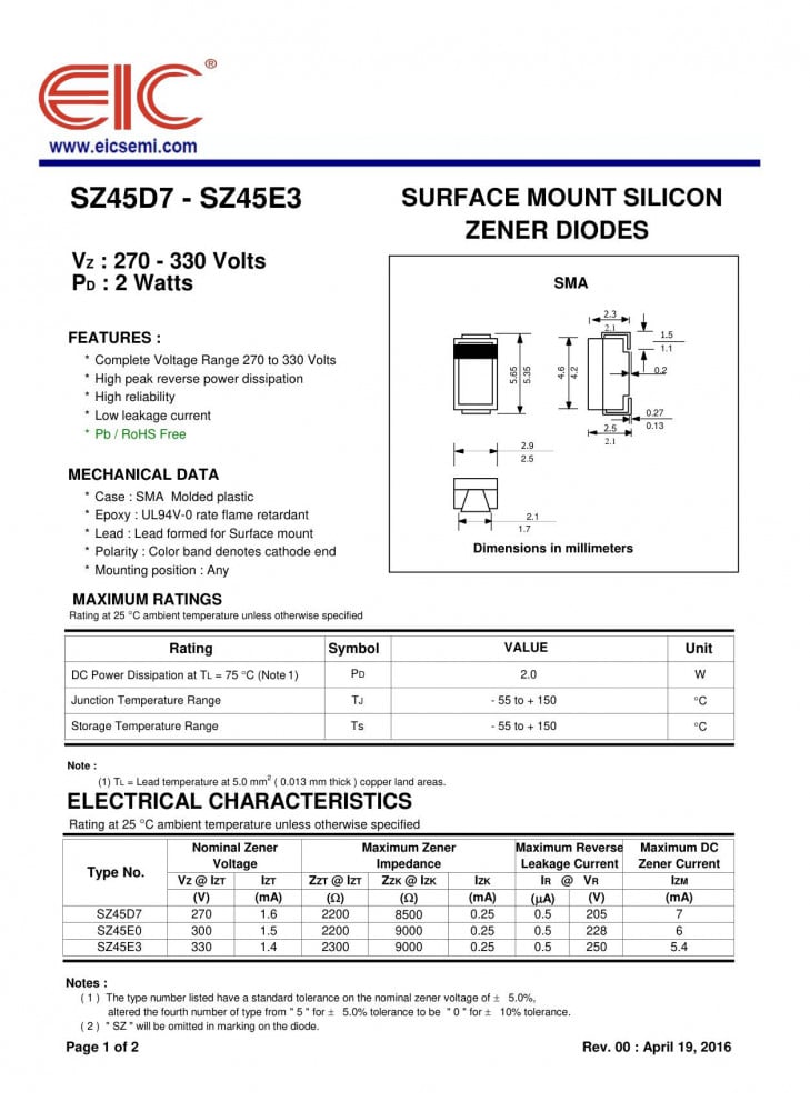 EIC SZ45E0 datasheet page 1