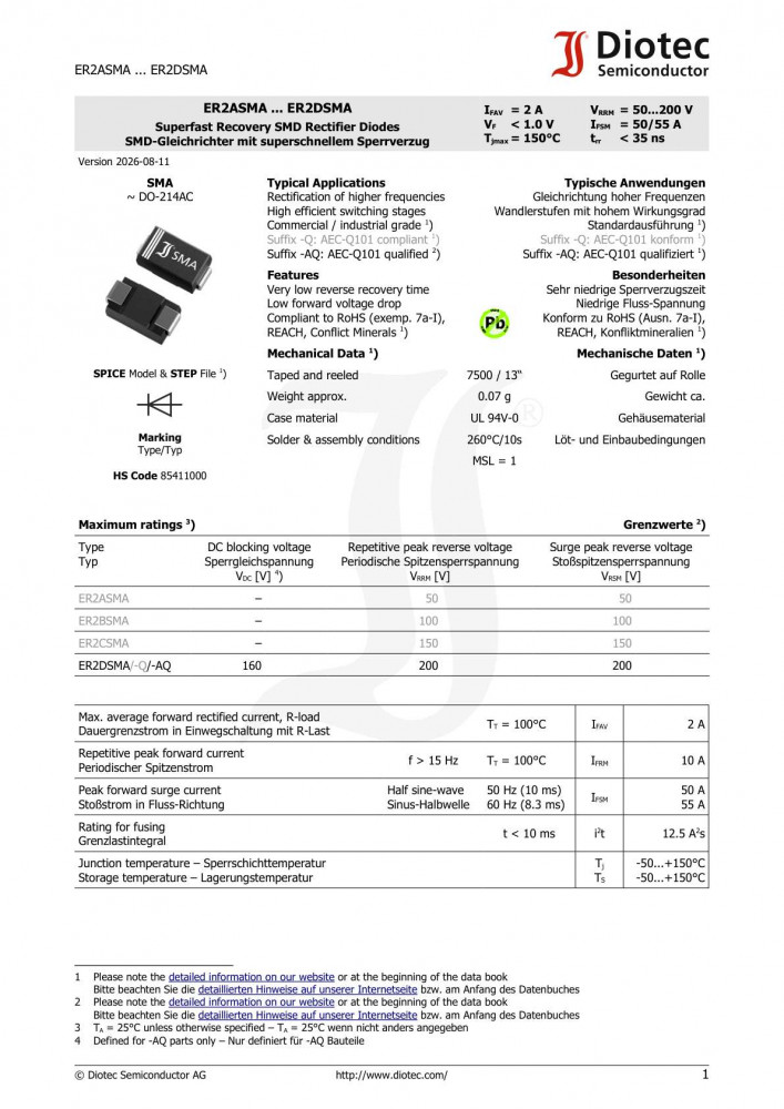 DIOTEC ER2DSMA datasheet page 1