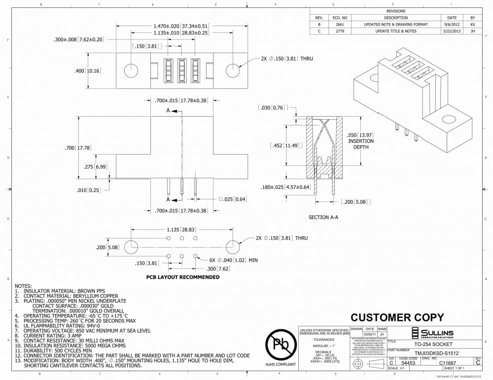Sullins TMJ03DKSD-S1512 technical document page