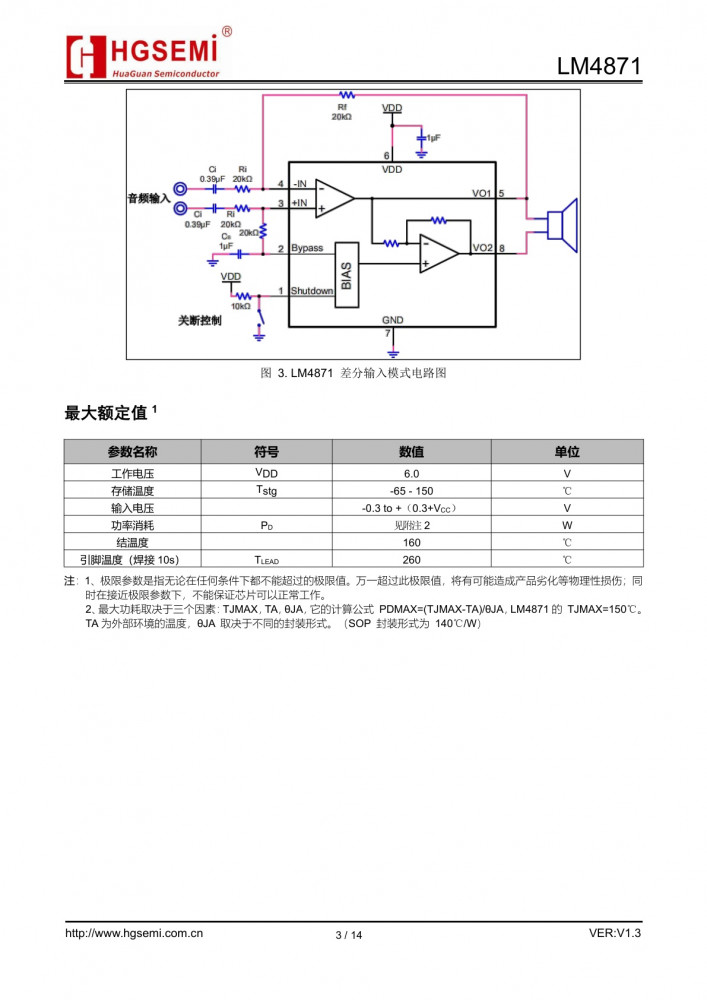LM4871 technical document page 3