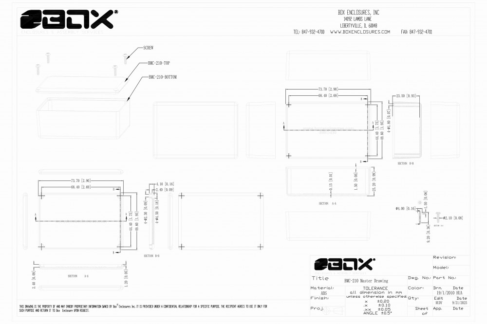 BMC-210 enclosure master drawing page