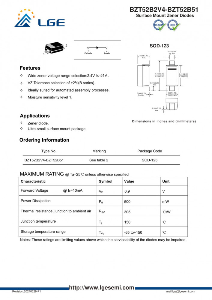 LGE BZT52B30 datasheet page 1