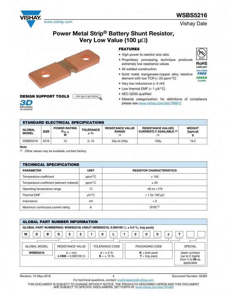 WSBS5216 datasheet page 1