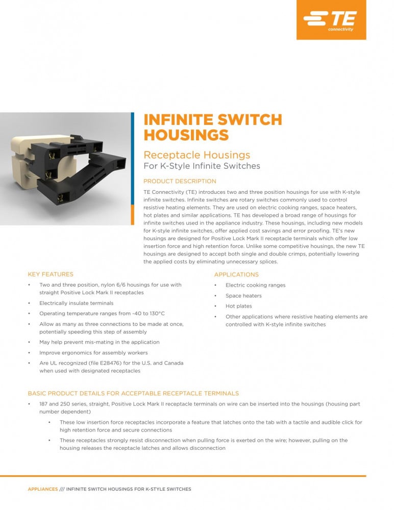 TE Connectivity infinite switch housing technical document page 1