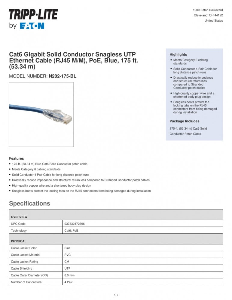 N202-175-BL product documentation page 1