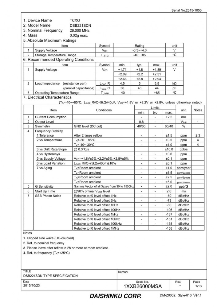 KDS 1XXB26000MSA specification page 2