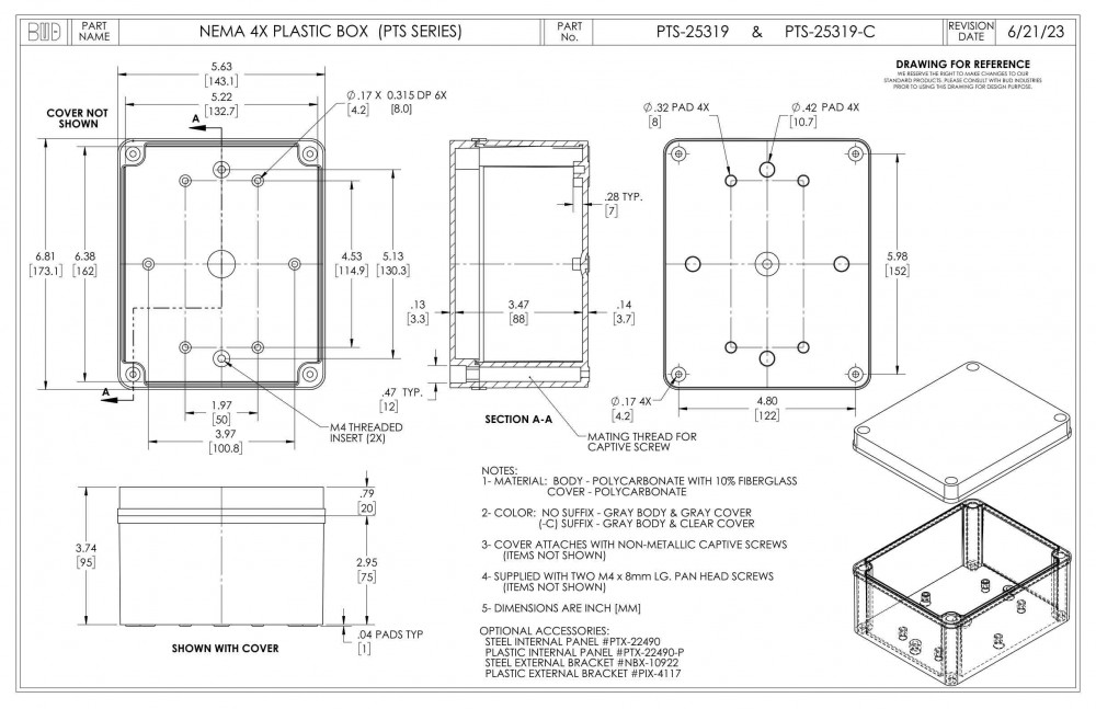 PTS-25319-C Bud Industries enclosure drawing