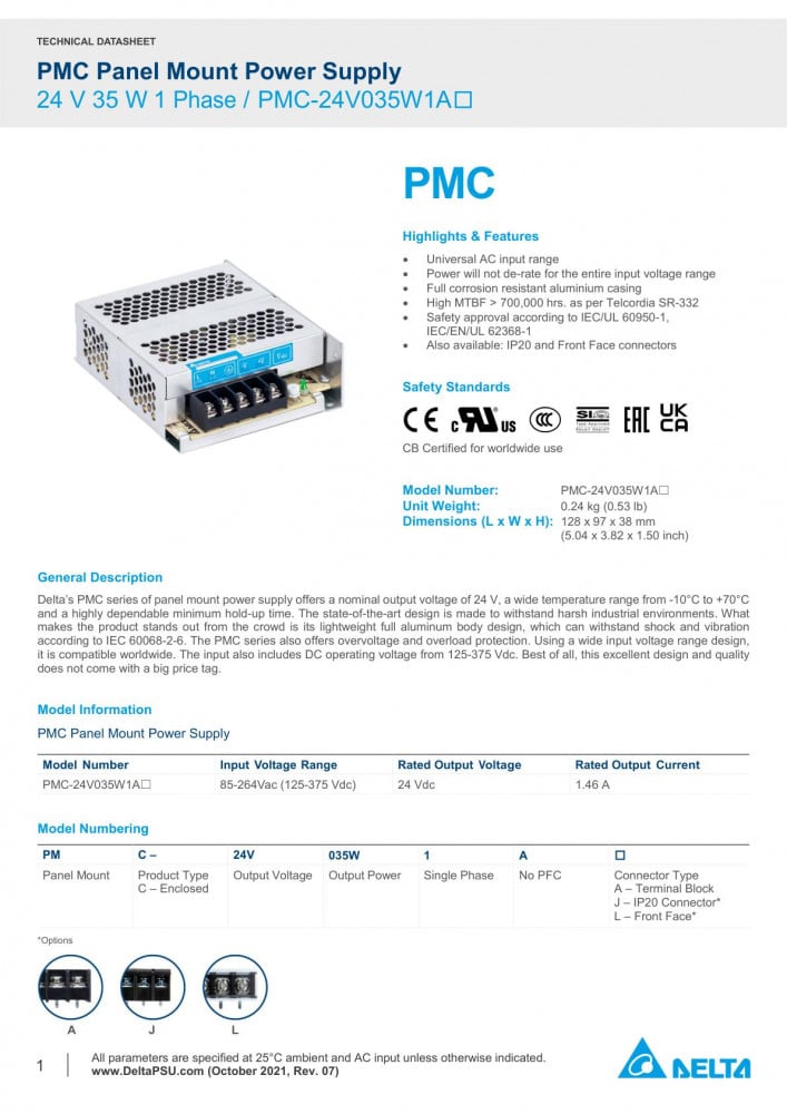 DELTA PMC-24V035W1AJ datasheet page 1