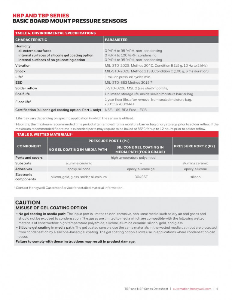 Honeywell NBP and TBP datasheet page 4