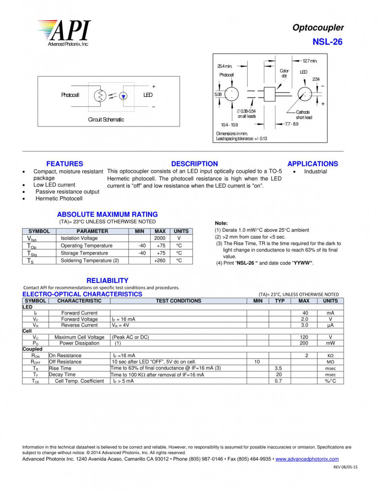 NSL-26 technical datasheet page