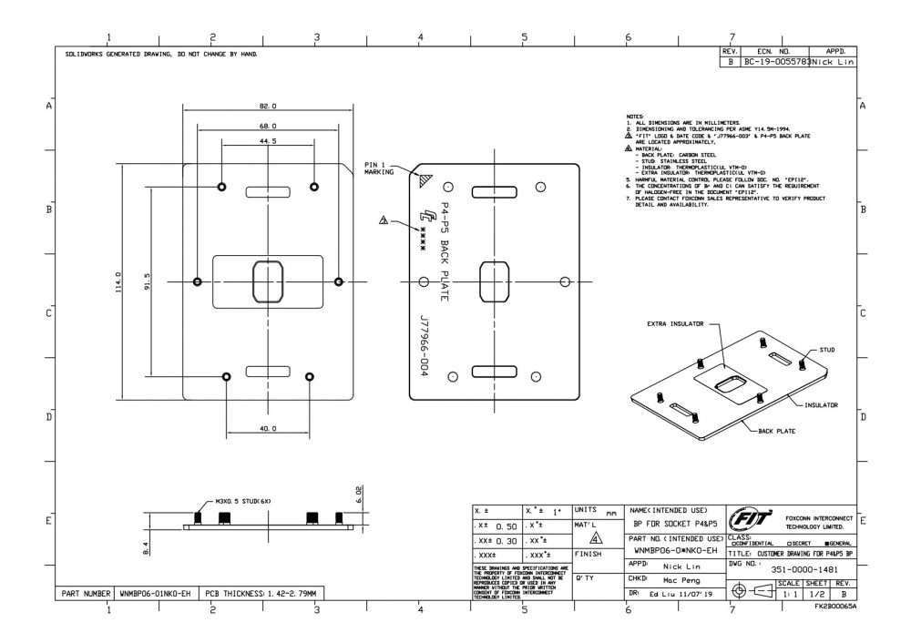 FOXCONN WNMBP06-01NK0-EH customer drawing page 1
