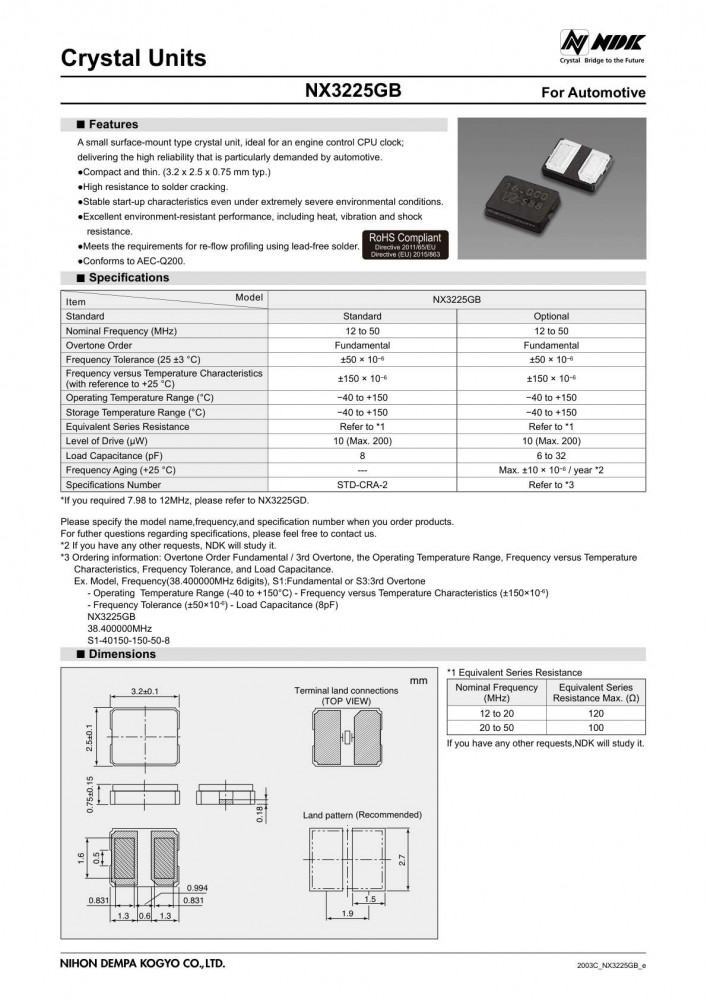 NDK NX3225GB technical documentation page