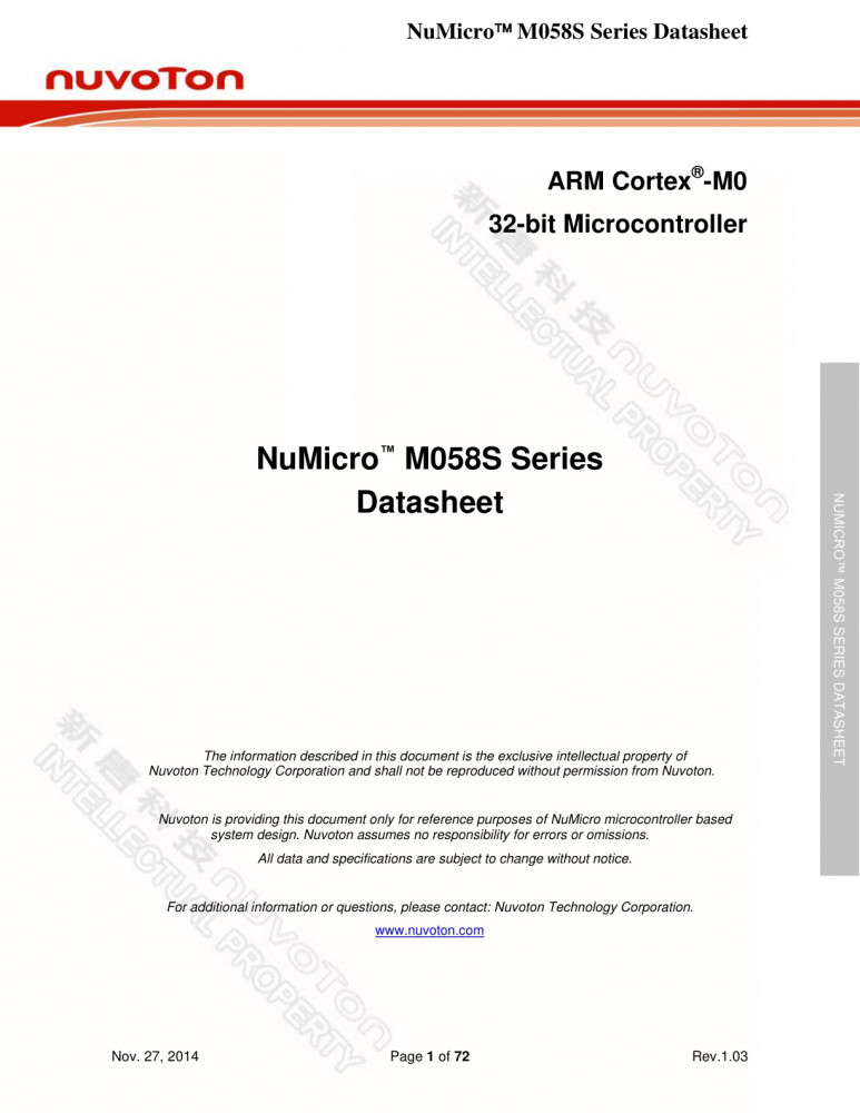M058S datasheet page 1