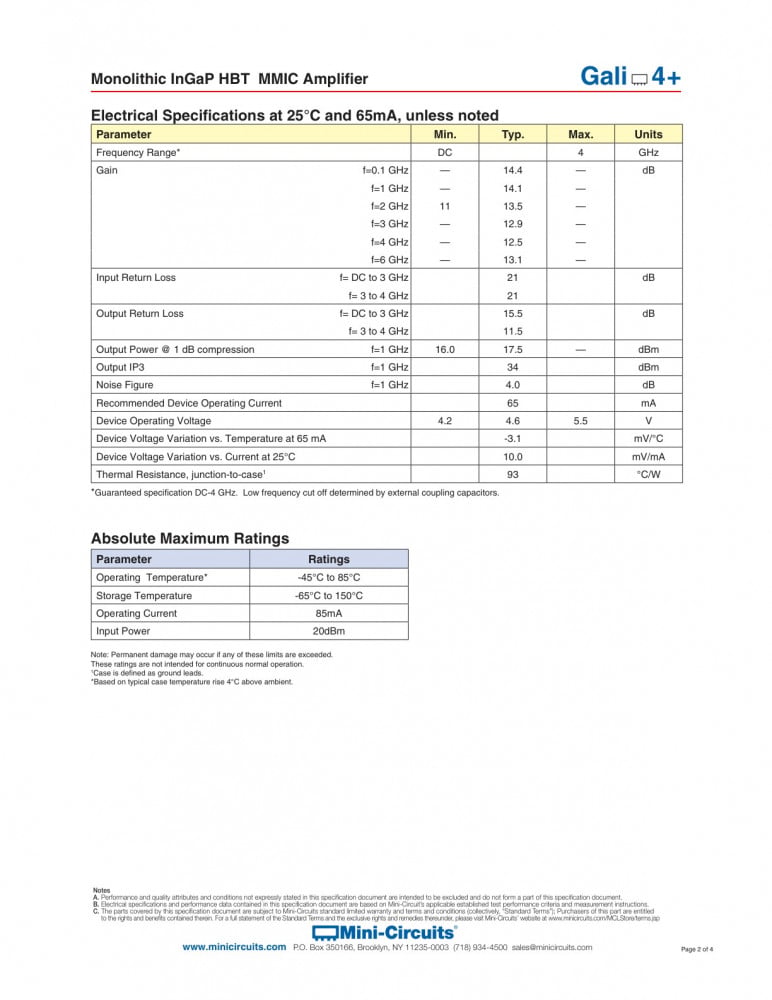 GALI-4+ datasheet page 2