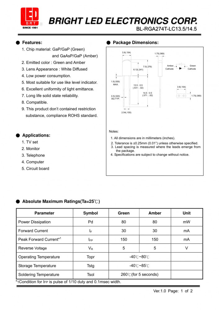 BL-RGA274T-LC13.5-14.5 datasheet page 1