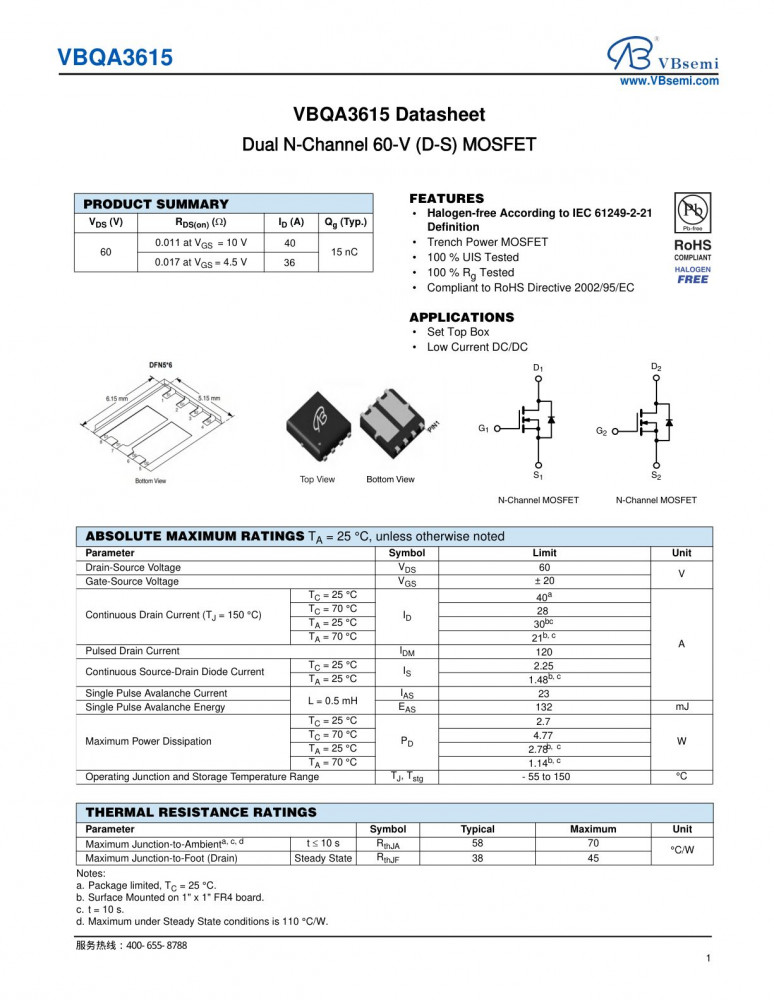 VBQA3615 datasheet page 1