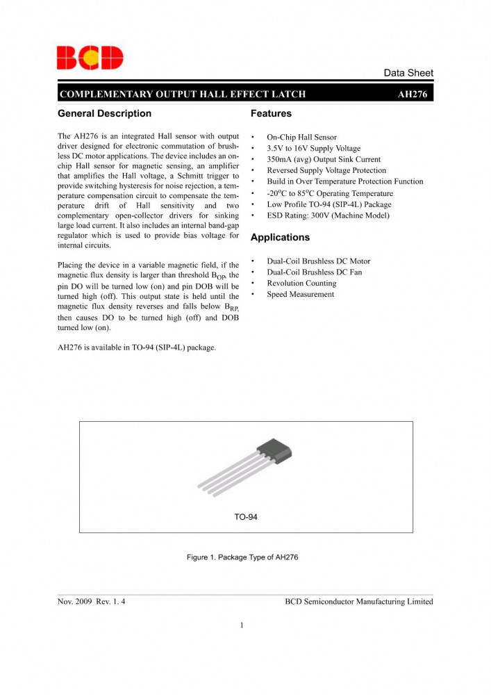 AH276 datasheet page 1
