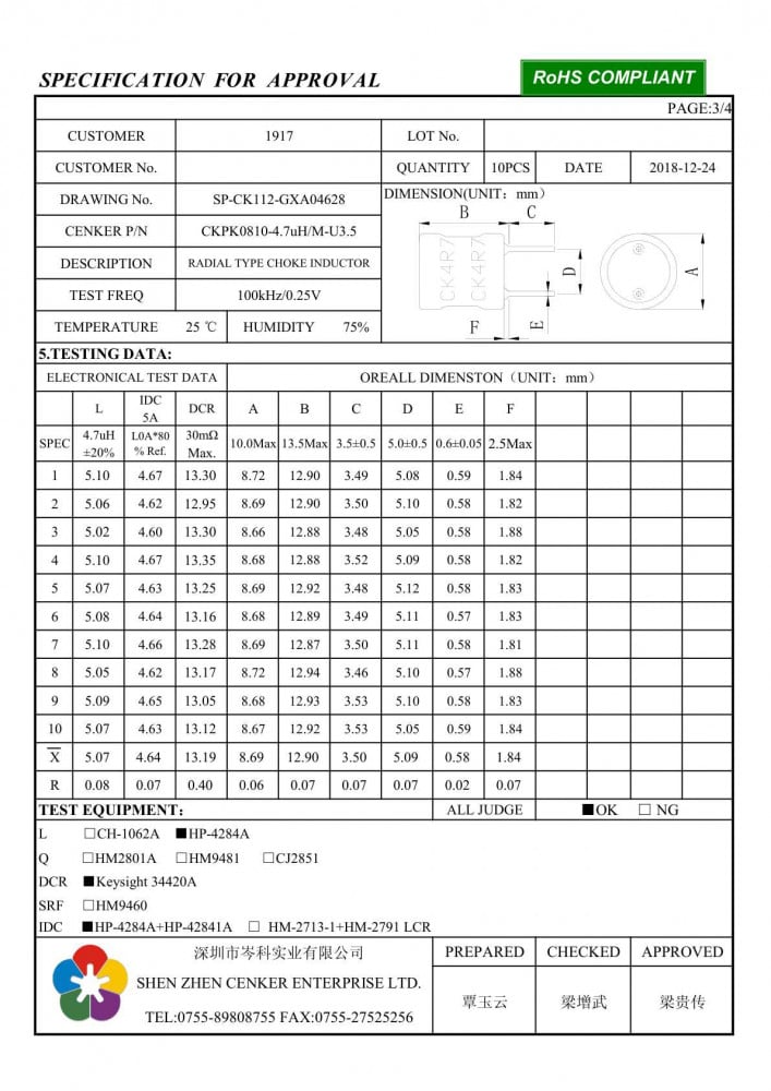 CKPK0810-4.7uH/M-U3.5 packing specification page